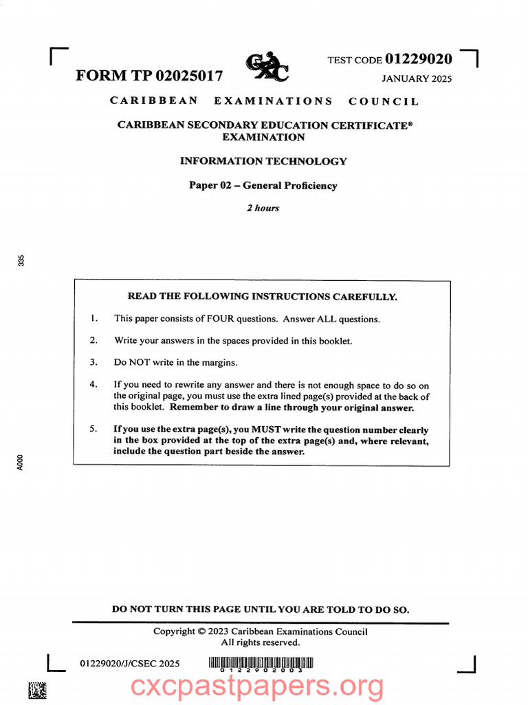 CSEC Information Technology January 2025 P2 | PDF