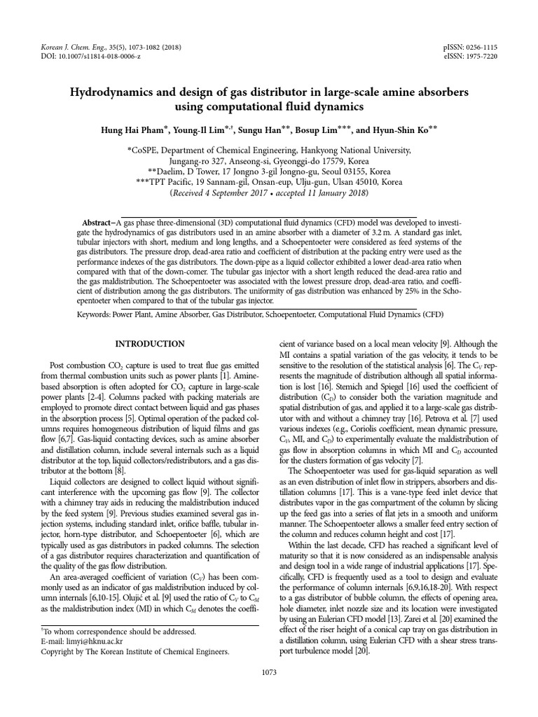 Hydrodynamics and Design of Gas Distributor in Large-Scale Amine ...