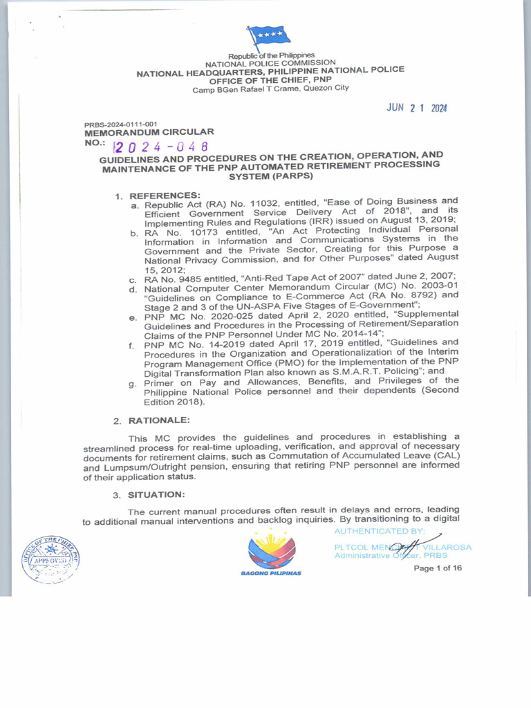 PNP MC 2024-048 - Guidelines - PNP Automated Retirement Processing ...