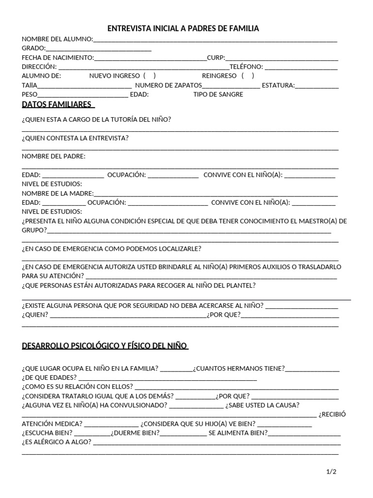 Entrevista para Padres de Familia | PDF