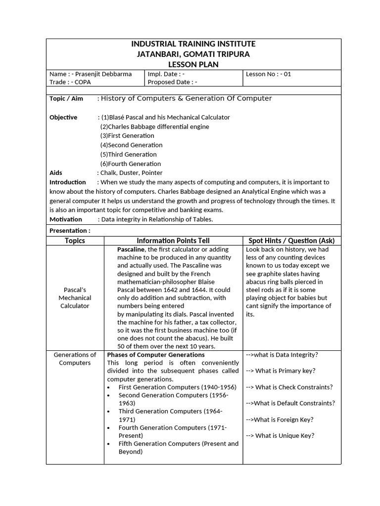 Lesson Plan Introduction of Computer Main | PDF | Computer Data Storage | Microsoft Word