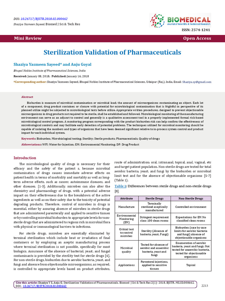 2018- Sterilization Validation of Pharmaceuticals - BJSTR.MS.ID.000662 ...