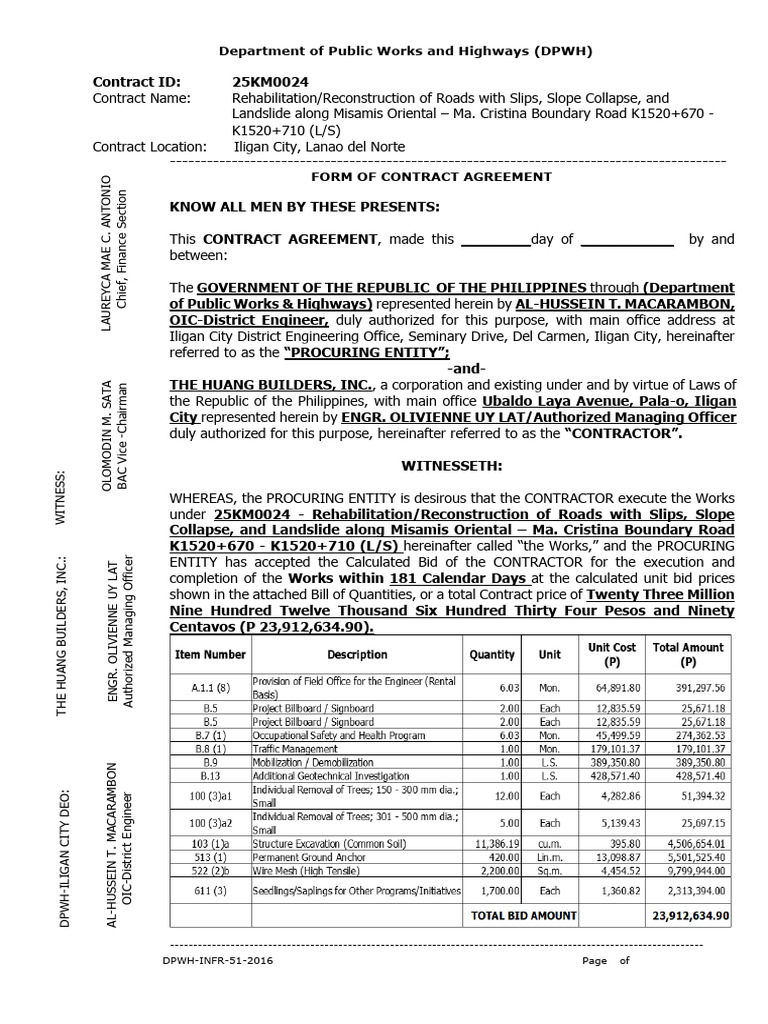 DPWH Road Rehabilitation Contract 25KM0024 | PDF