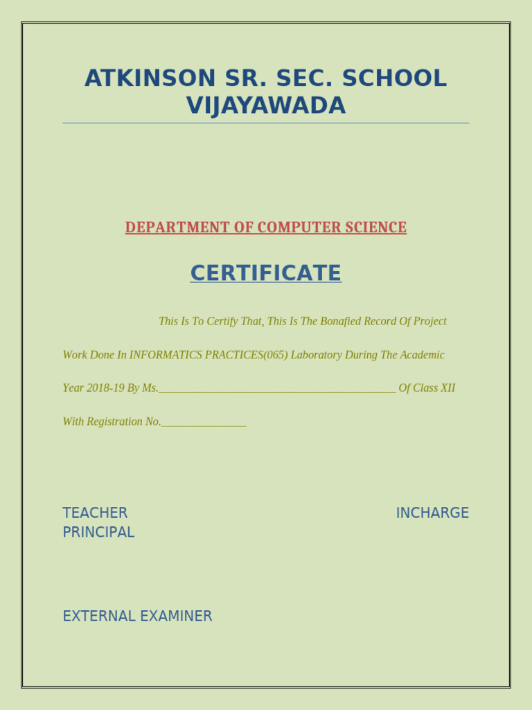 Certificate for Class 12 IP Project | PDF