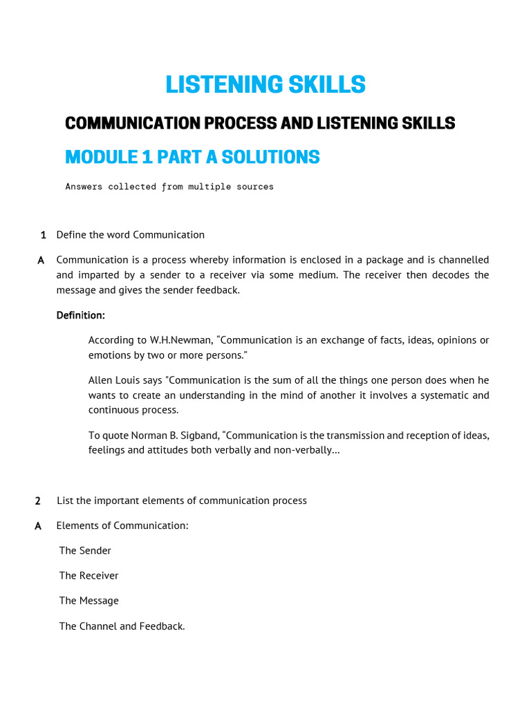 English Module 1 Complete Solutions | PDF | Communication | Nonverbal ...