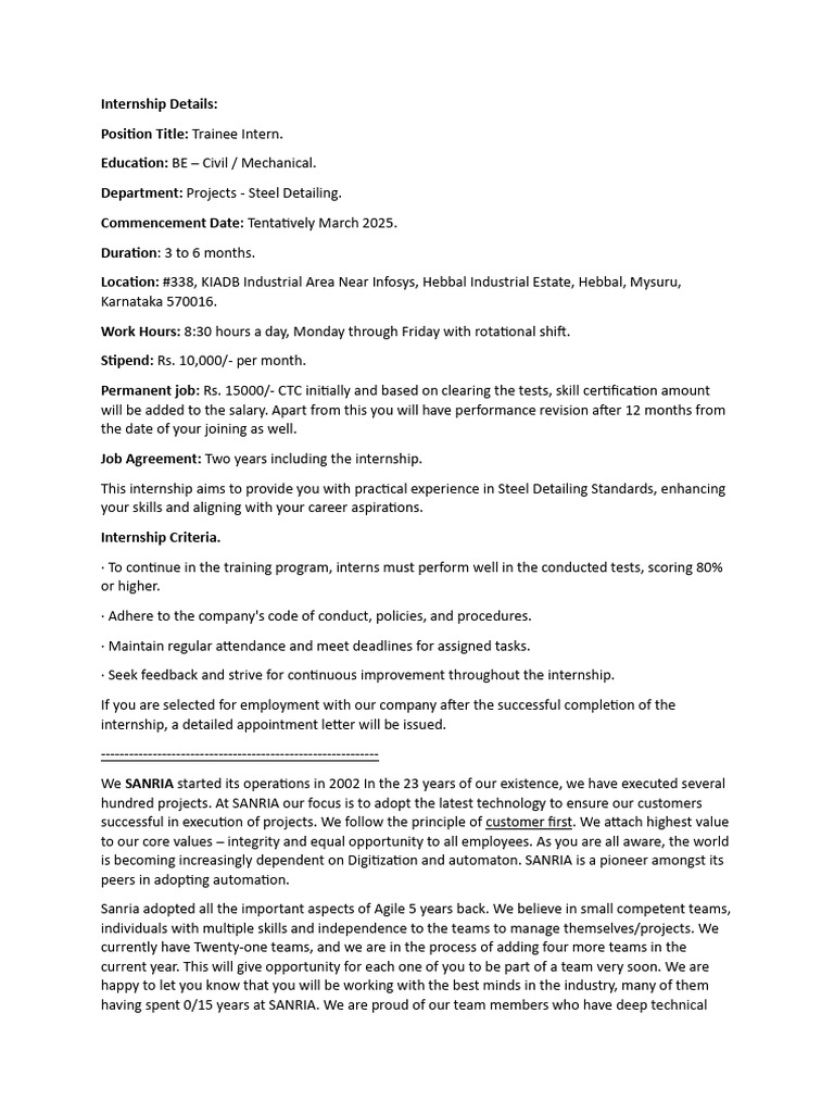 Sanria Internship Details | PDF | Internship | Job Hunting