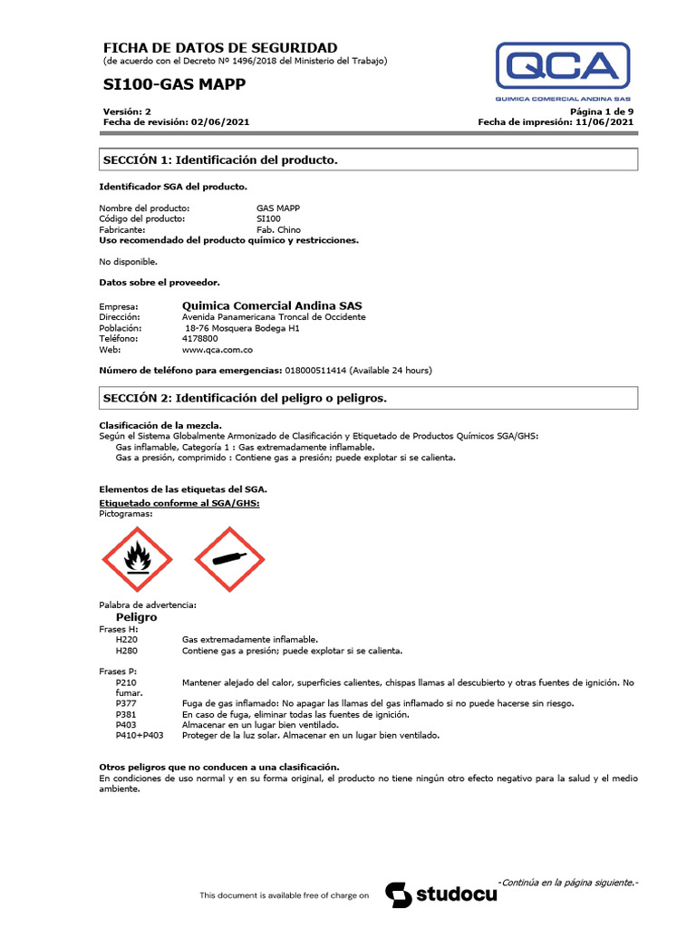 Hoja de Seguridad GAS MAPP | PDF | Agua | Toxicidad