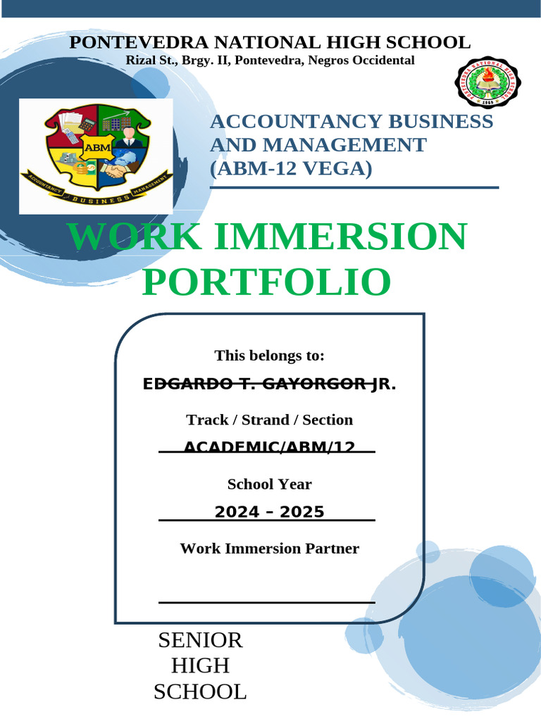 Work Immersion Portfolio Template | PDF