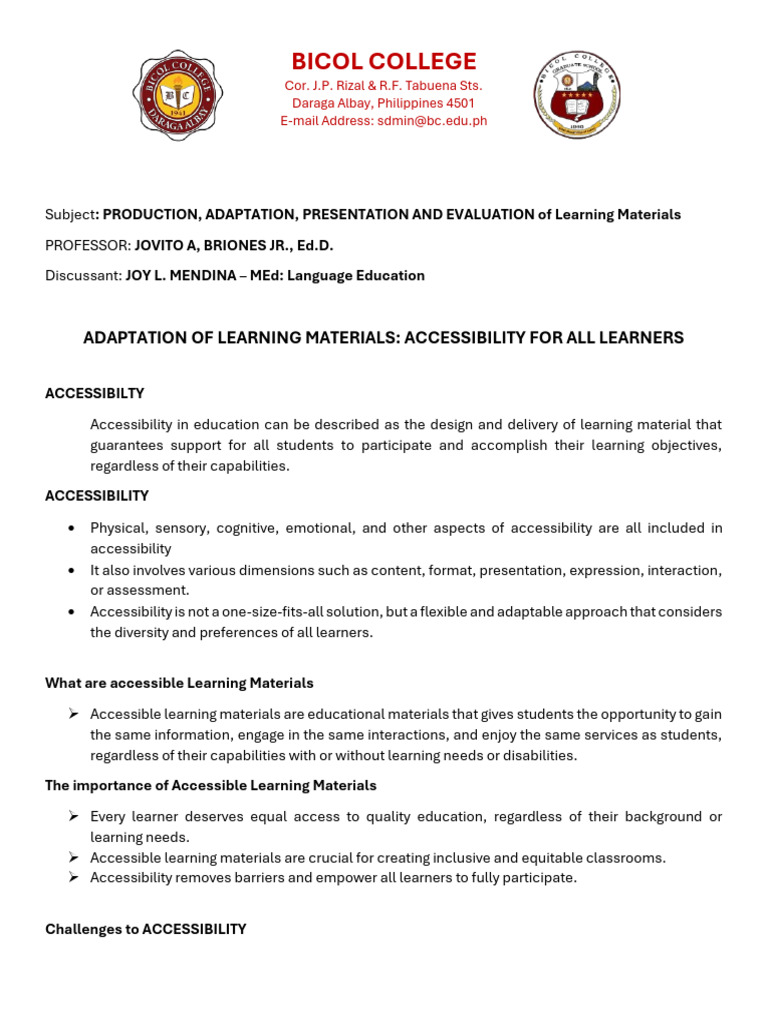Accessible Learning Materials Guide | PDF | Learning | Accessibility