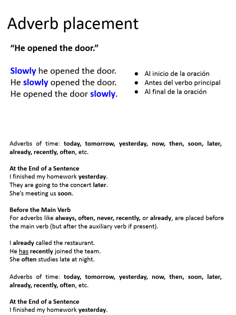 Adverb placement | PDF | Adverb | Verb