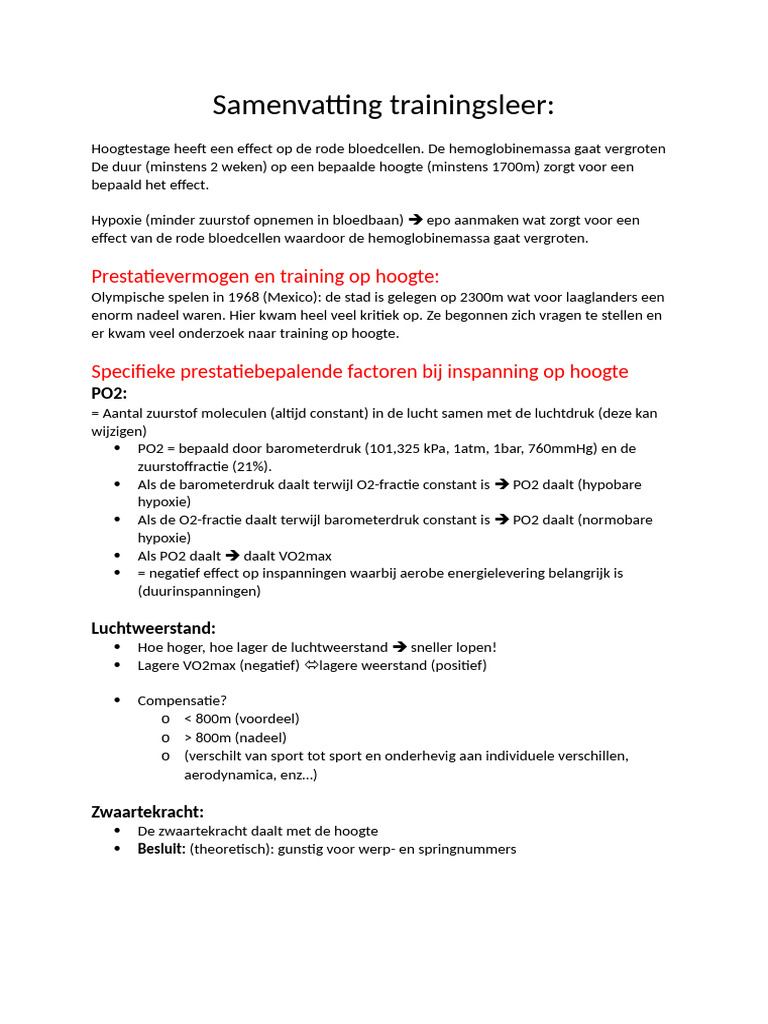 Samenvatting trainingsleer | PDF