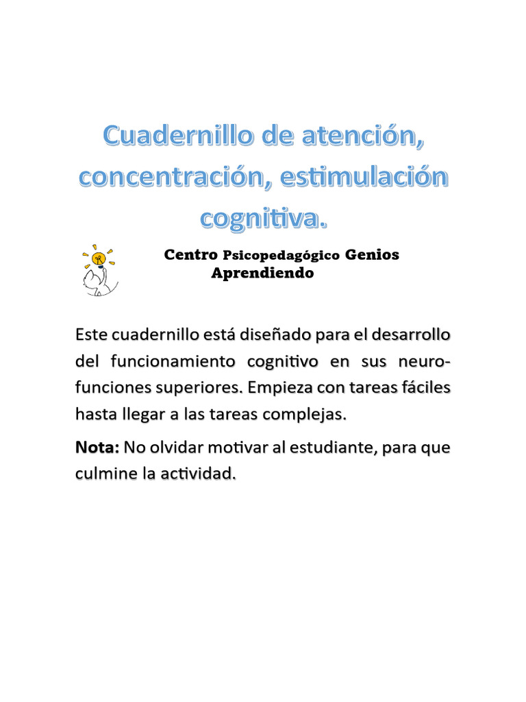 Cuadernillo Atencion, Concentracion, Funciones Cognitivas. | PDF | Cognición | Ciencia cognitiva