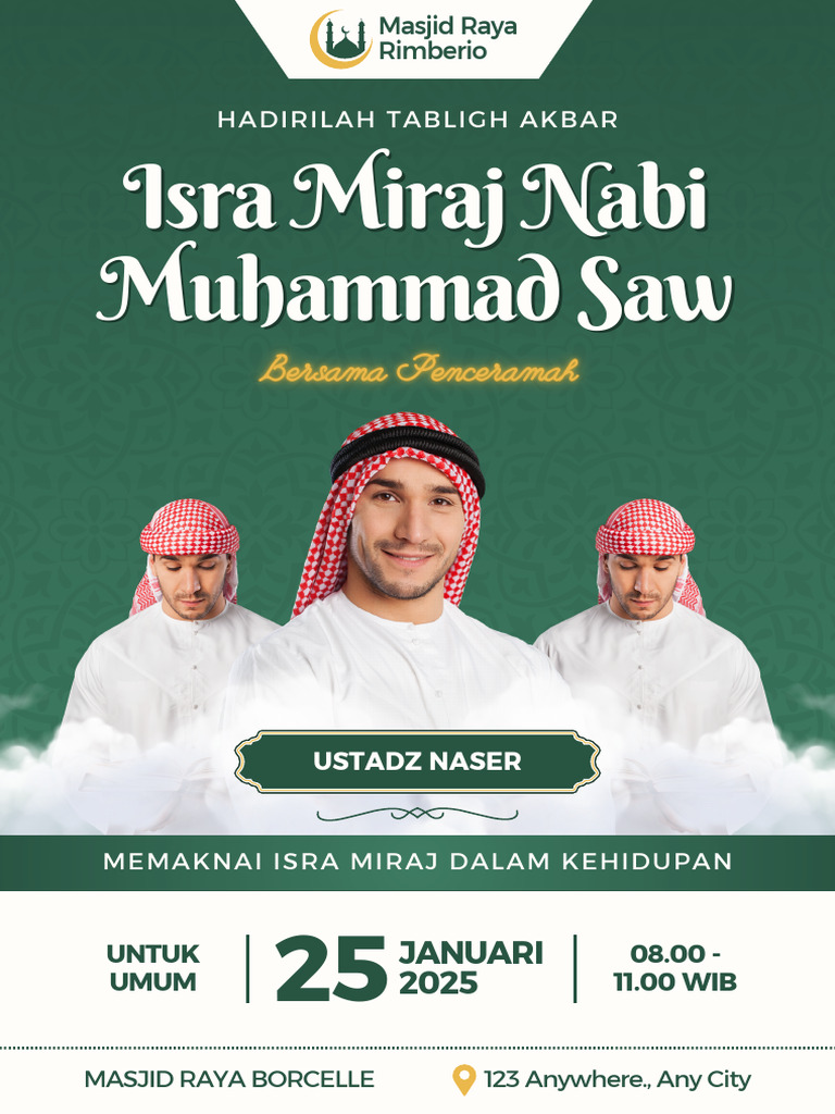 Poster Tabligh Akbar Acara Isra Miraj Modern Ilustratif Hijau Dan Putih ...