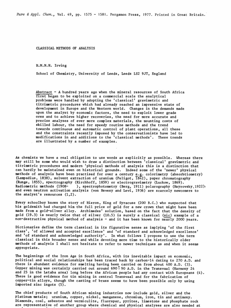 Classical Methods of Analysis | PDF