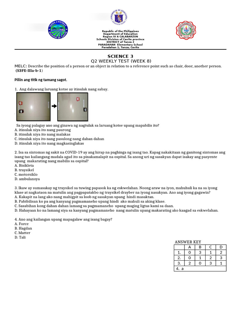 Science Q3 Weekly Test W3 | PDF