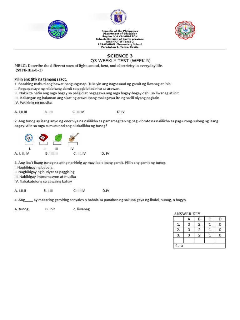 Science Q3 Weekly Test W5 Pdf