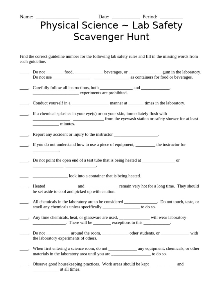 Lab Safety Scavenger Hunt | PDF