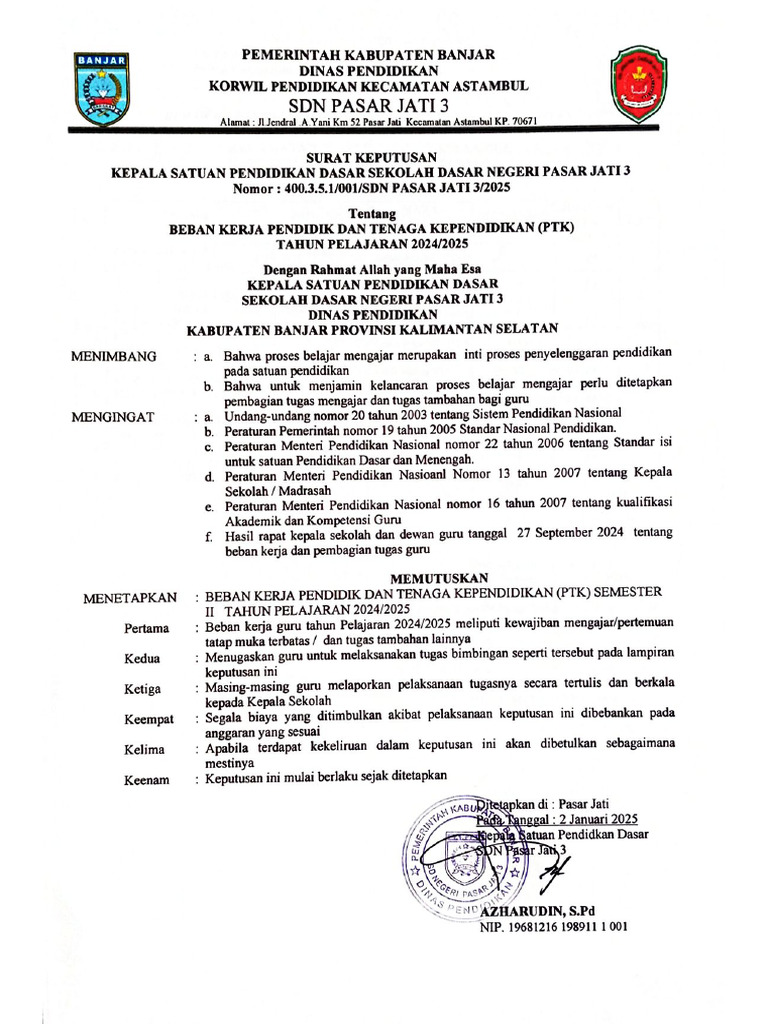 SK PEMBAGIAN TUGAS MENGAJAR SEM.II TH.2024_2025 | PDF