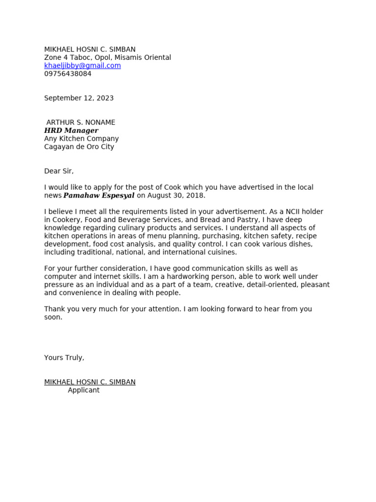 Application Letter Sample | PDF