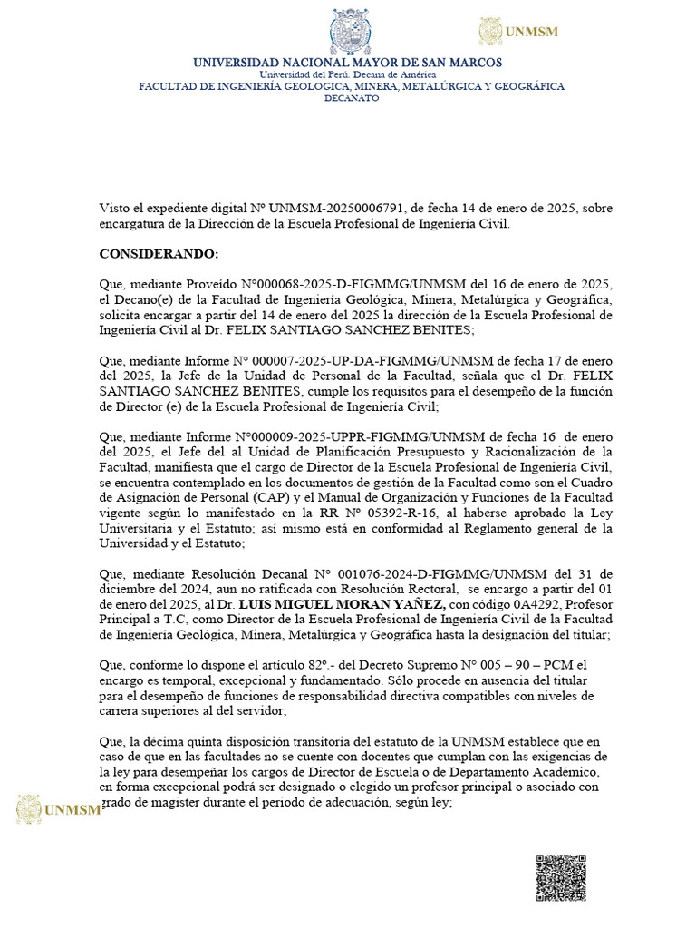 Resolución Decanal-000024-2025-D-Figmmg | PDF | Universidad