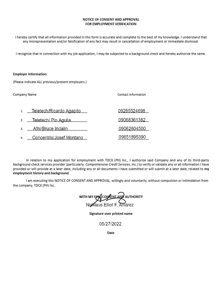Employment Verification Consent Form | PDF