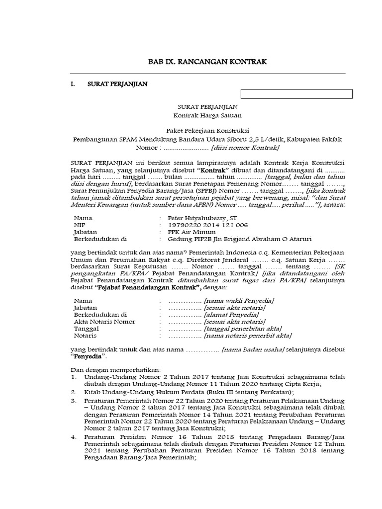Rancangan Kontrak KONSTRUKSI Siboru | PDF