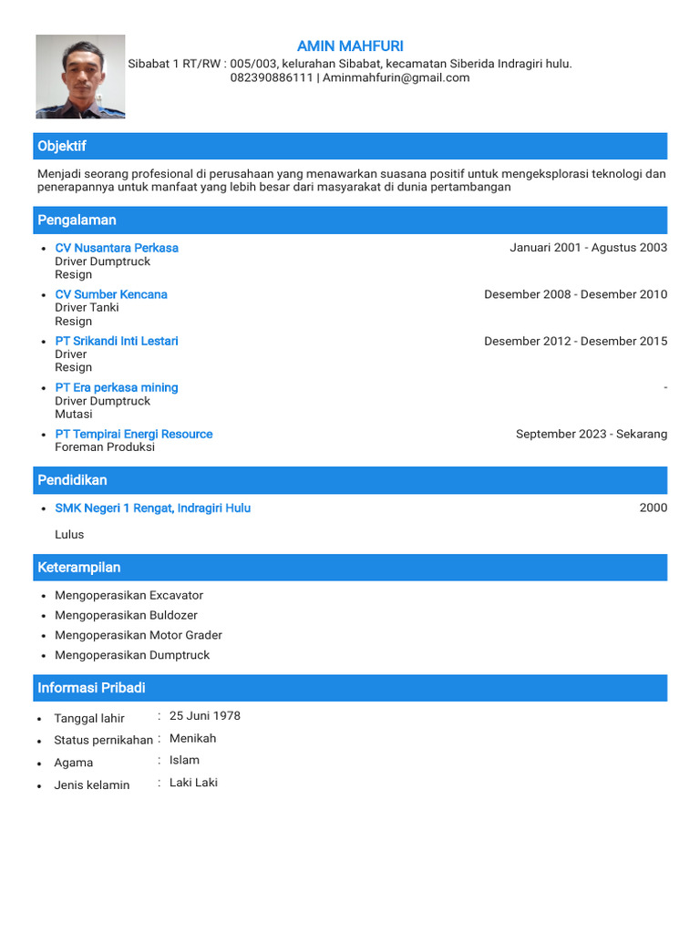 CV Amin Mahfuri | PDF