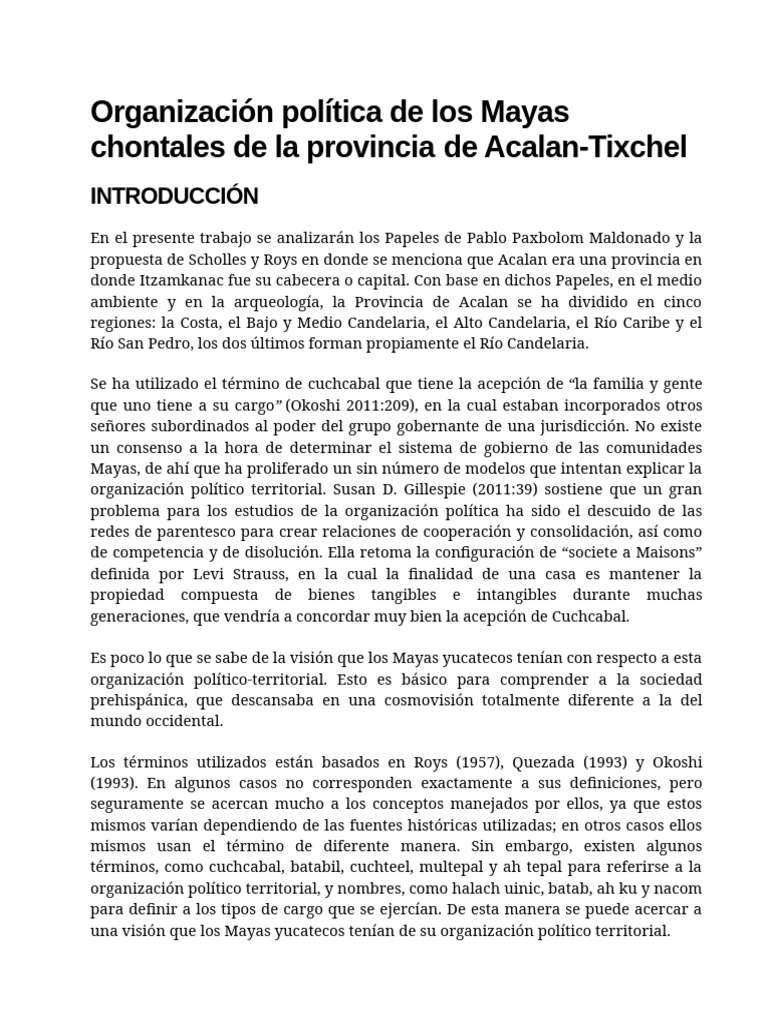 Organización política de los Mayas chontales de la provincia | PDF | Mesoamérica | Pueblos ...