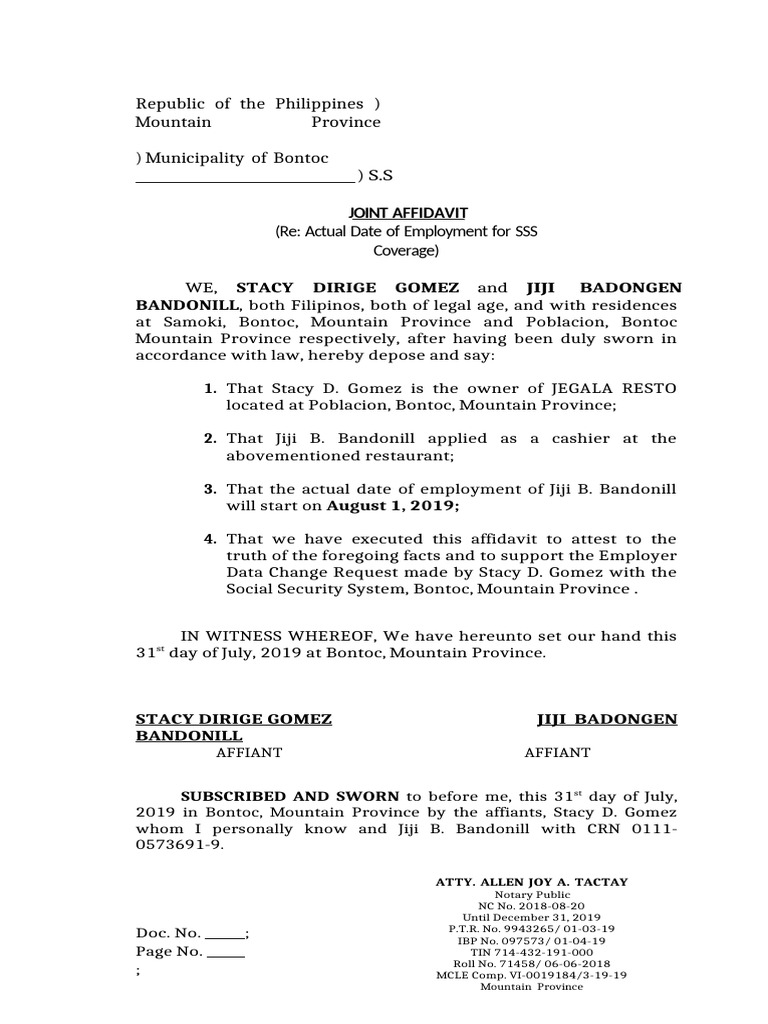 Affidavit of Employment Date | PDF
