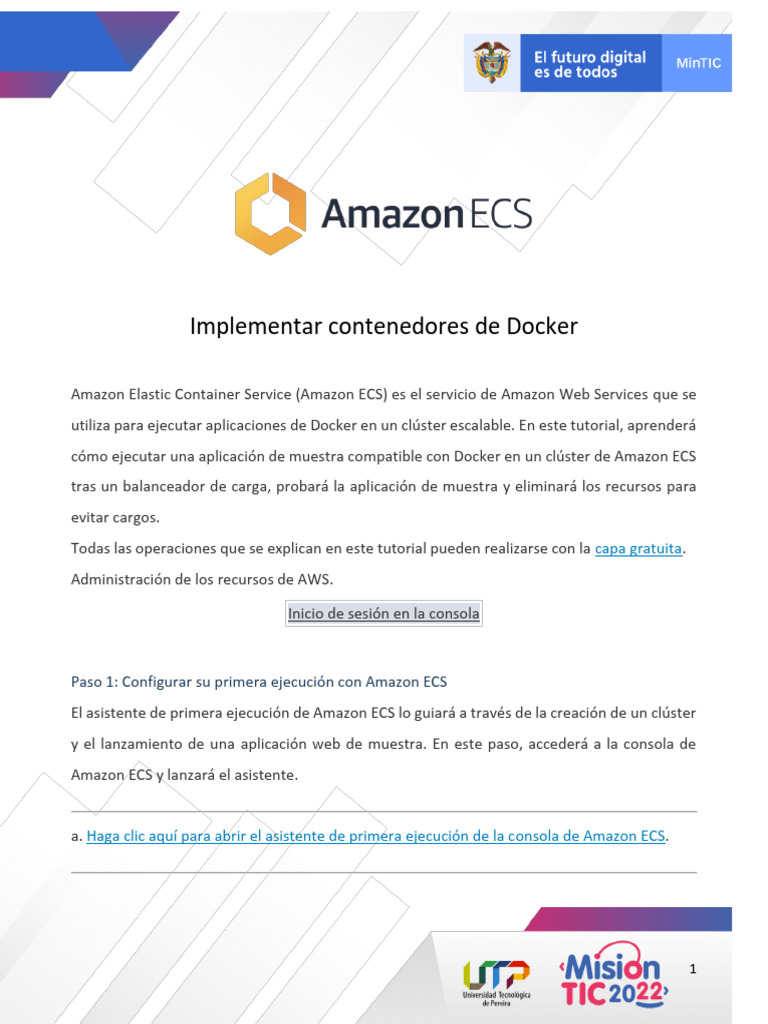 Implementación de Docker en Amazon ECS | PDF | Servicios web de Amazon | Ingeniería Informática