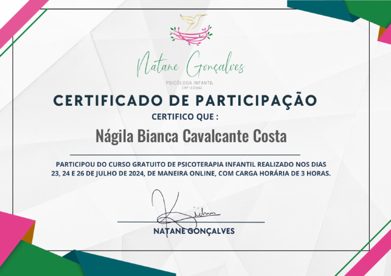 Certificado de NÃ¡Gila Bianca Cavalcante Costa | PDF