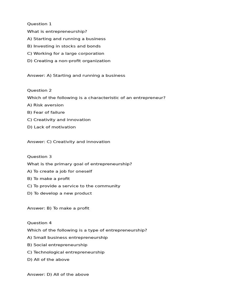 Quiz | PDF | Entrepreneurship | Small Business