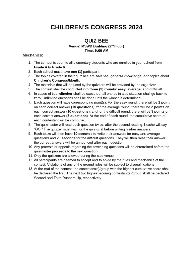 Quiz Bee Mechanics | PDF