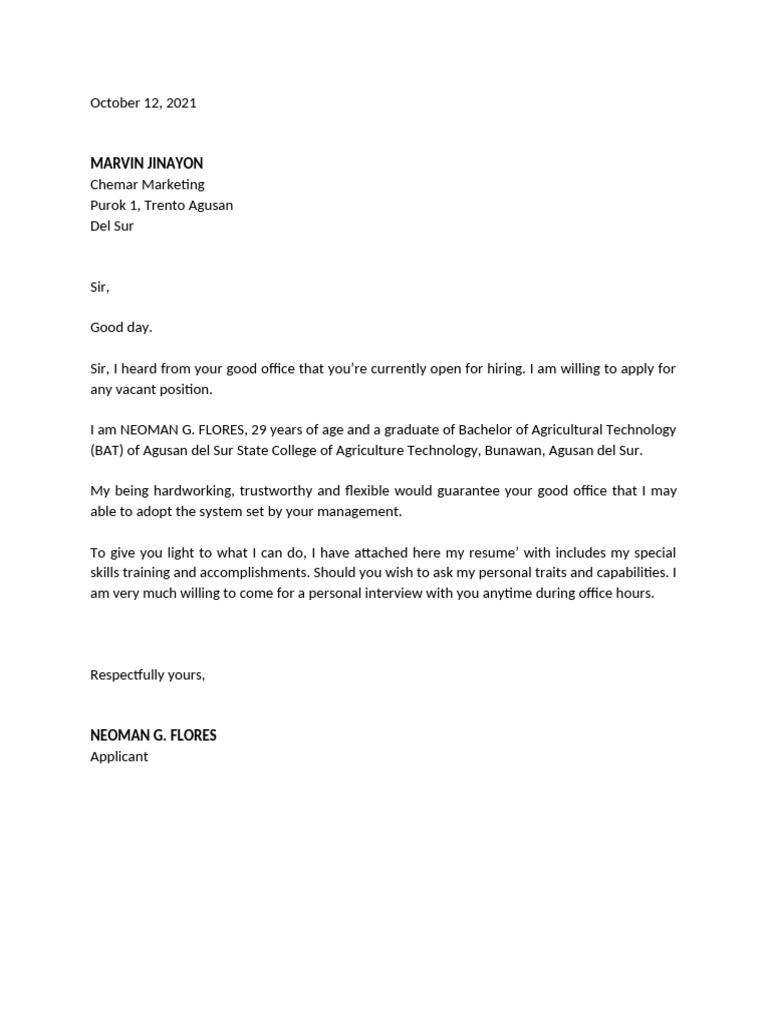 Application Letter Flores | PDF | Philippines