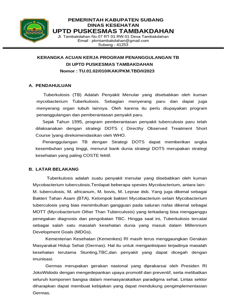 Program Penanggulangan TB Puskesmas Tambakdahan | PDF