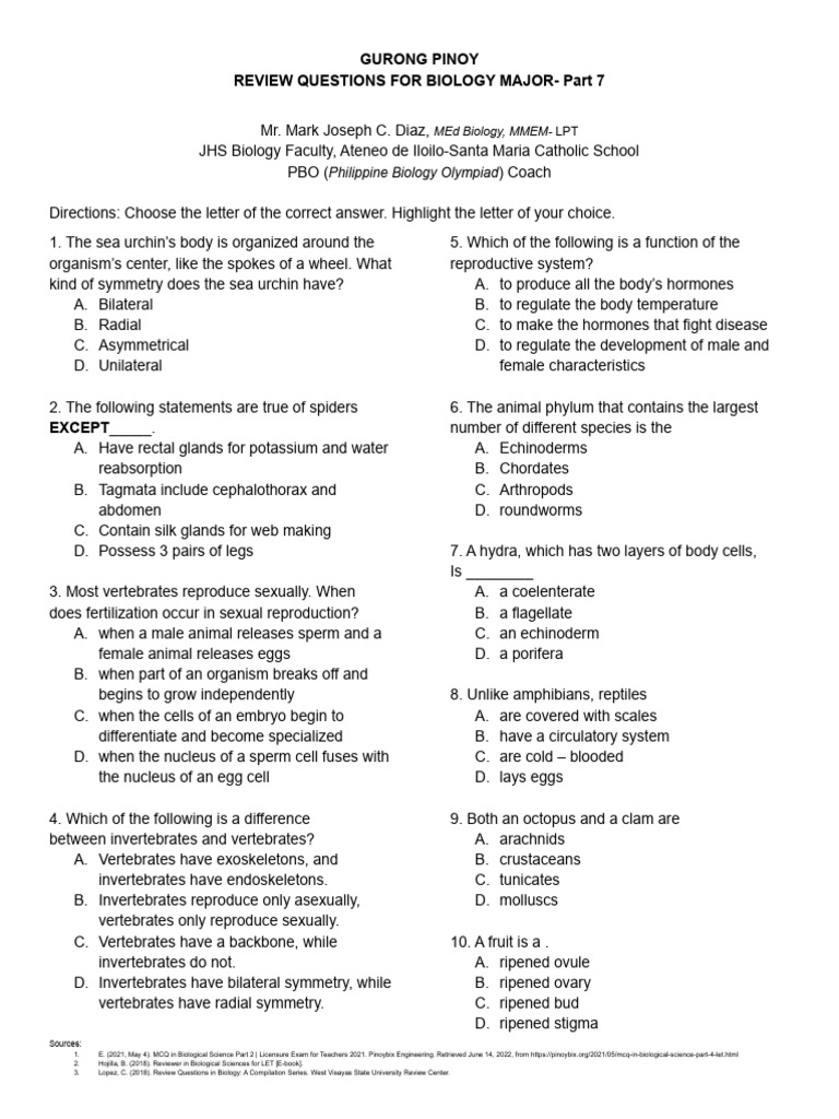LET Review Questions For Biology Major Part 7 | PDF | Petal | Foods