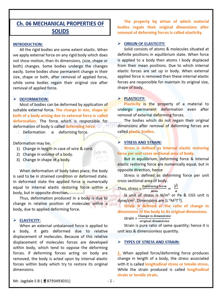CH 6. Mechanical Properties of Solids | PDF | Deformation (Engineering) | Elasticity (Physics)