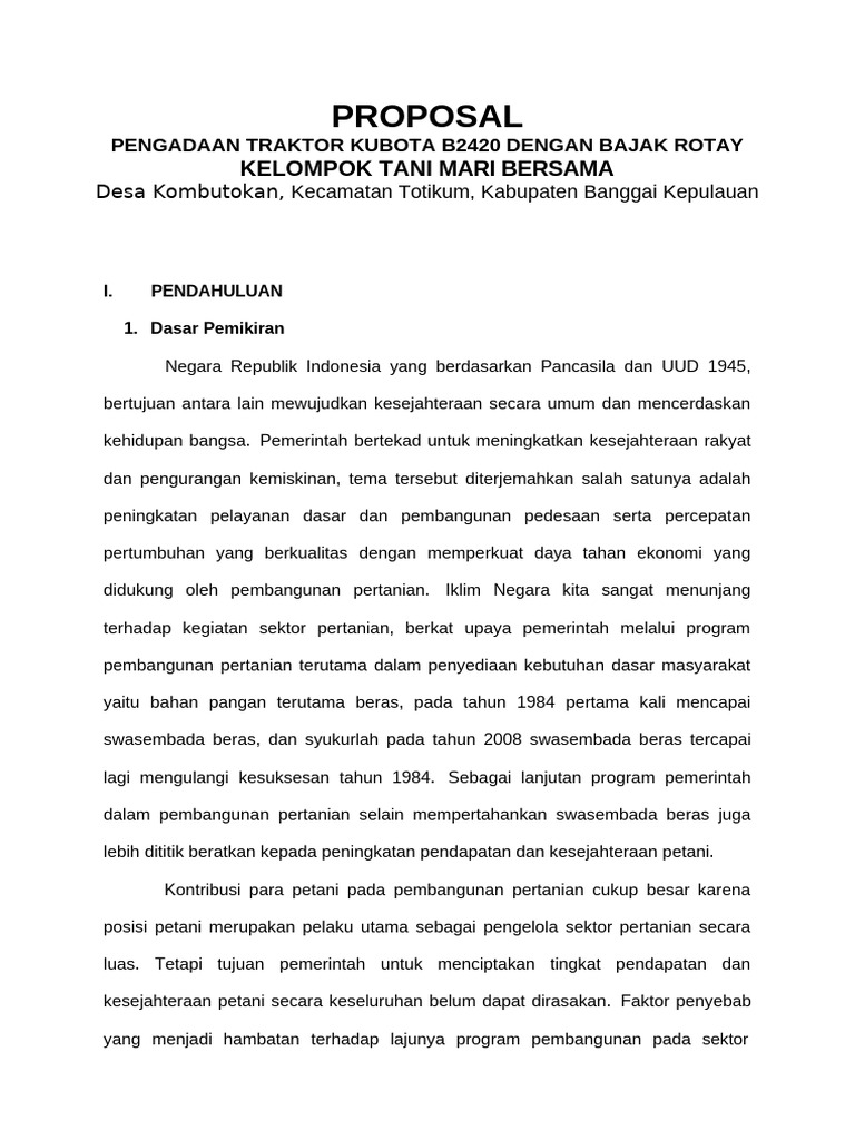 PROPOSAL TUNAS JAYA Traktor 4 Roda Desa Kombutokan | PDF