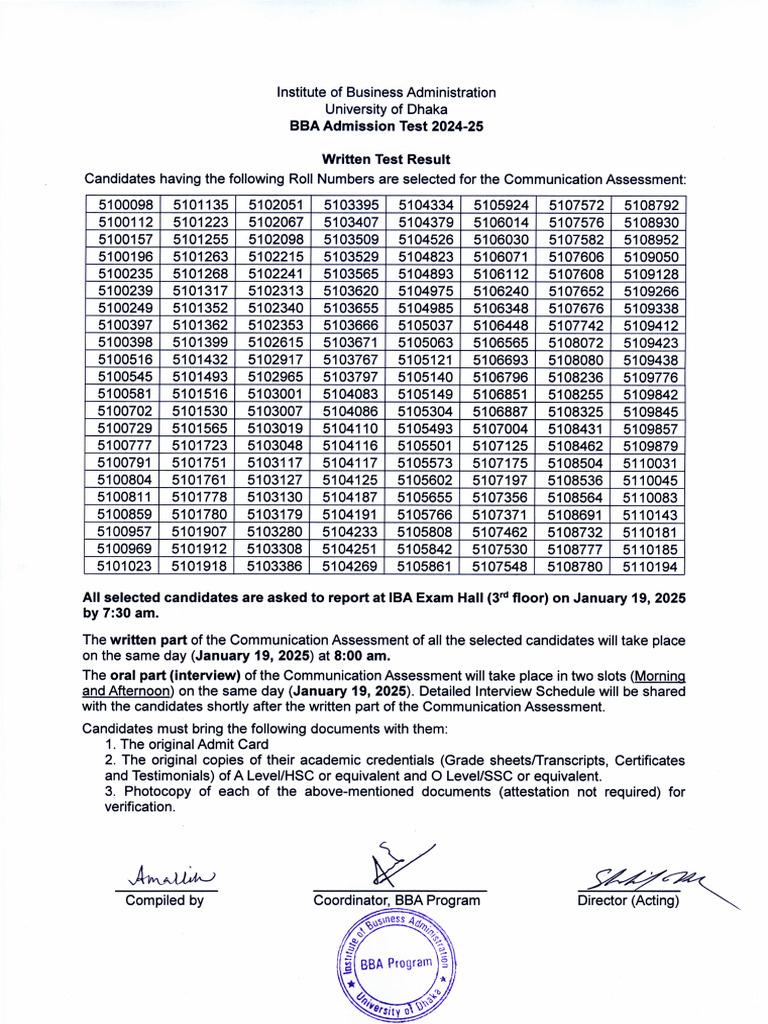 BBA Admission Test 2024-25 Results | PDF | Qualifications | Vocational ...