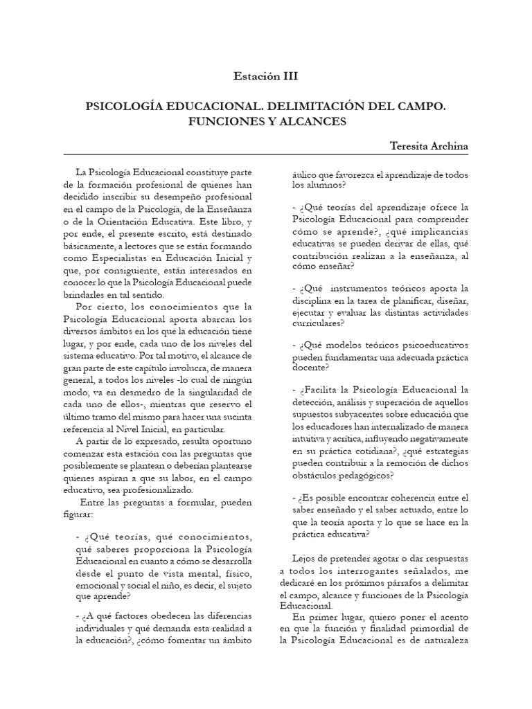 ARCHINA Psico Educ. Delimitaciones de Campo | PDF | Sicología | Psicología Educacional