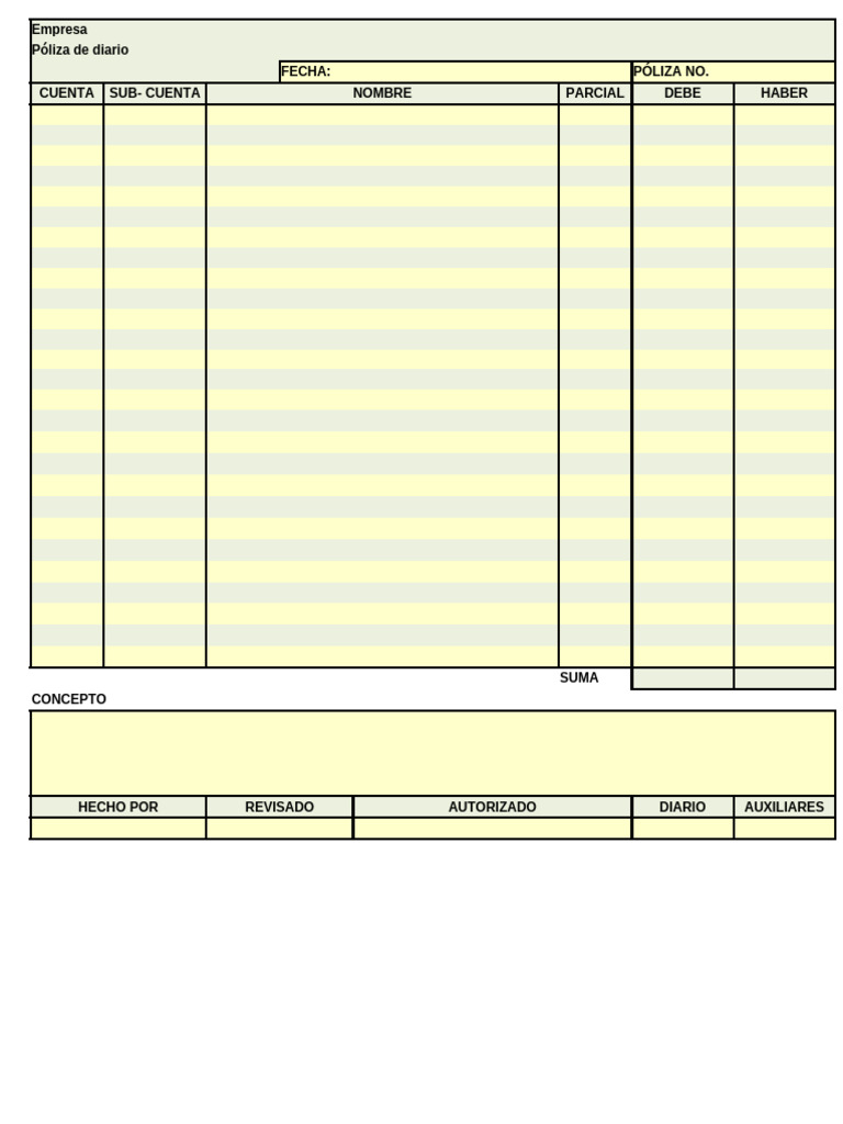 Póliza de Diario: Formato y Ejemplo | PDF