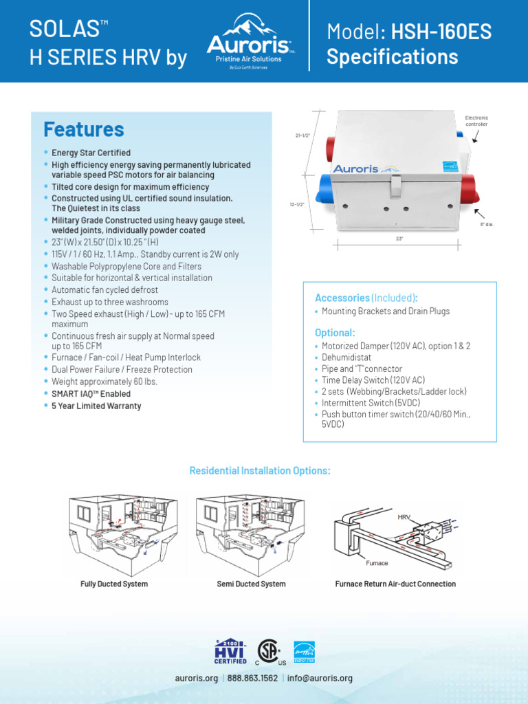 Solas HSH 160ES Data Sheet (2) | PDF | Ventilation (Architecture) | Building Engineering