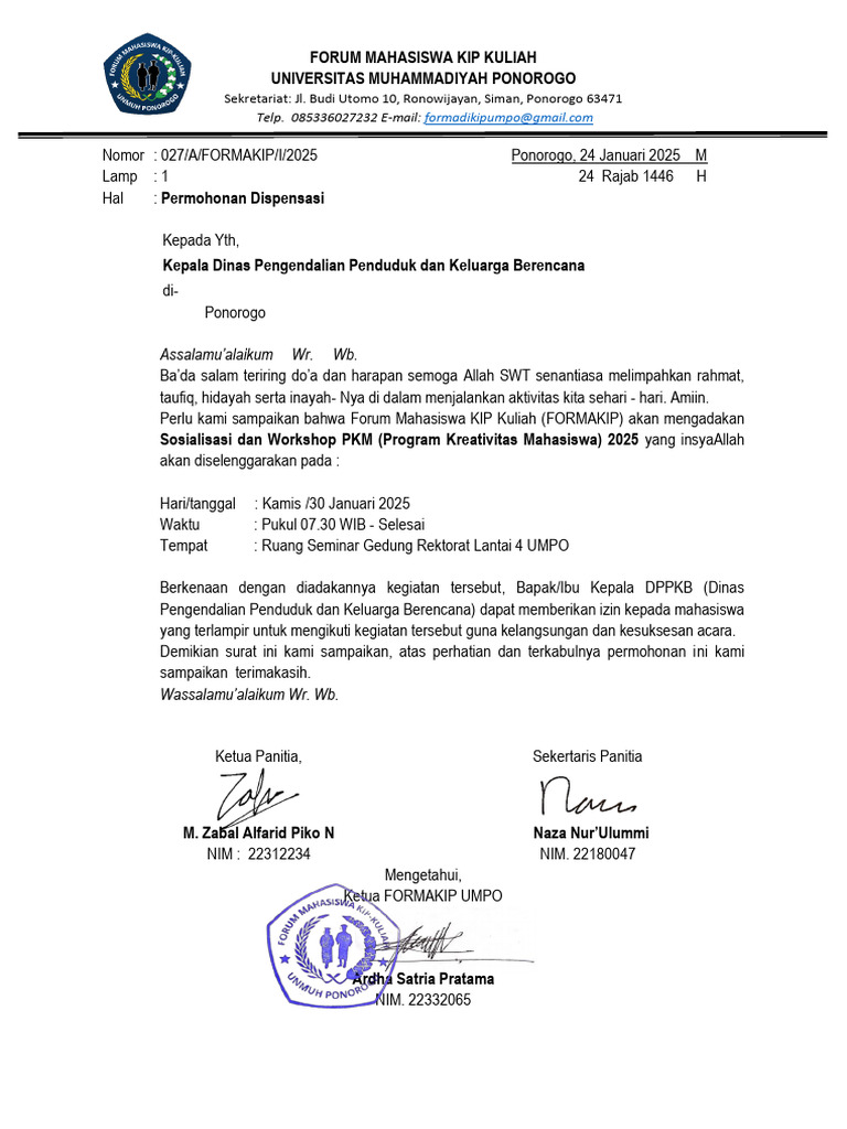 Contoh Surat Dispensasi | PDF