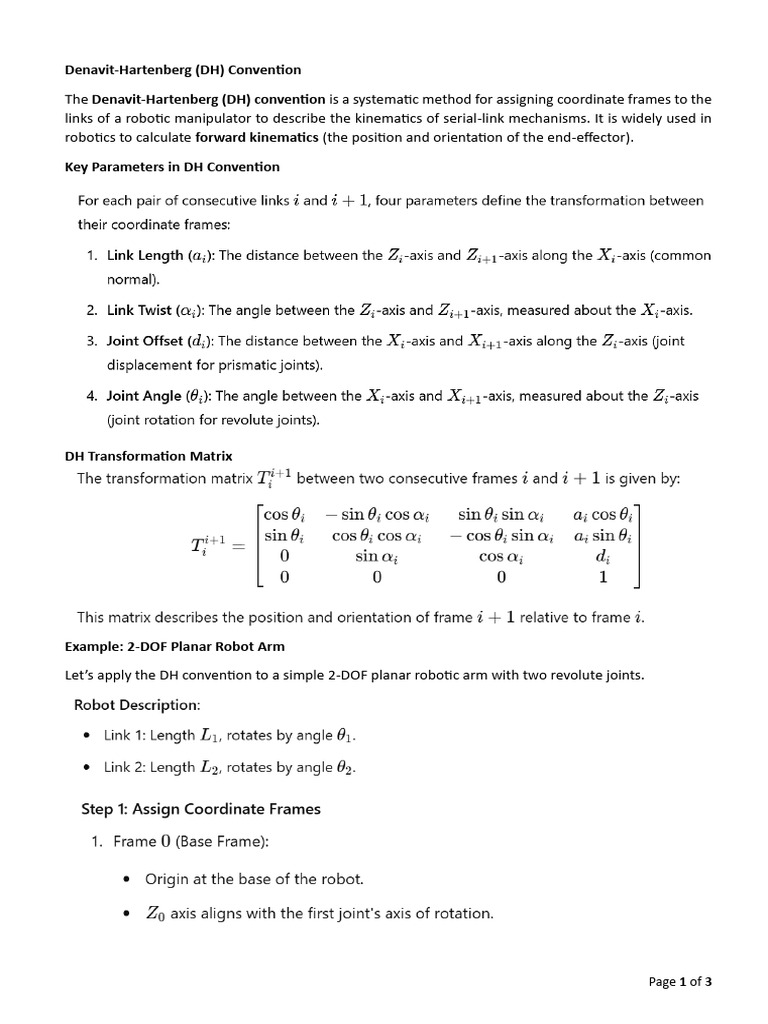Denavit-Hartenberg (DH) Convention | PDF