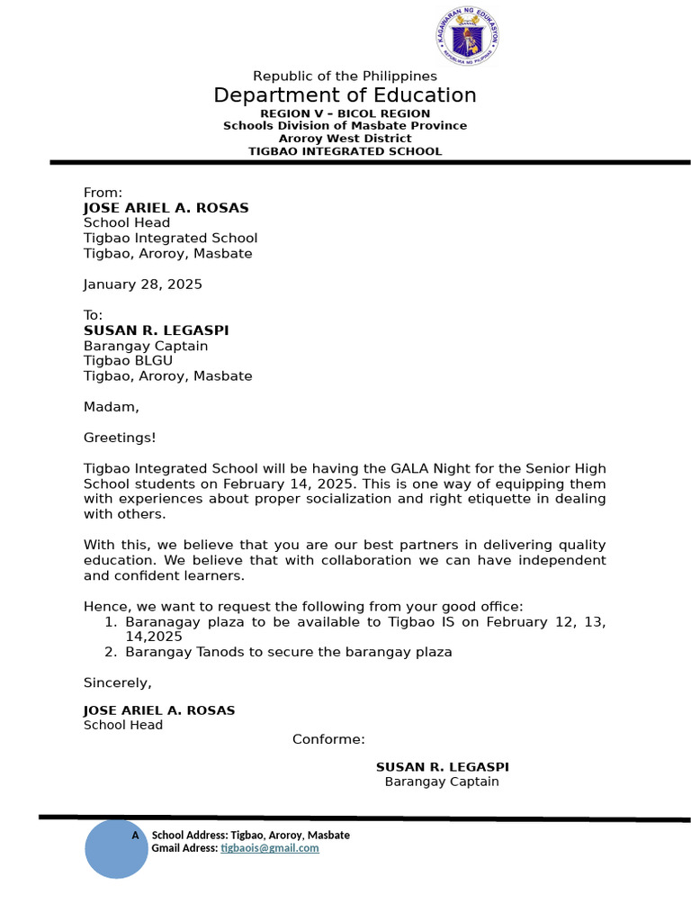Letter of Request To The Barangay | PDF