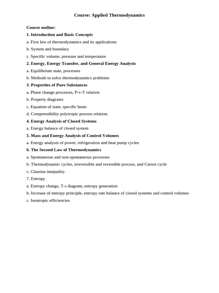 Course Outline - Applied Thermodynamics | PDF | Thermodynamics | Entropy