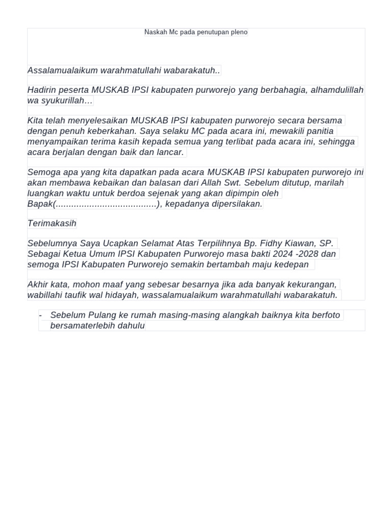 Penutupan MUSKAB IPSI Purworejo 2023 | PDF