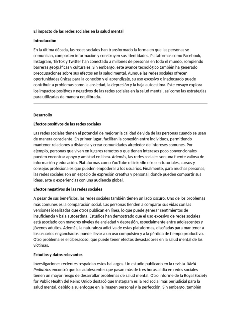 El Impacto de Las Redes Sociales en La Salud Mental | PDF | Servicio de ...