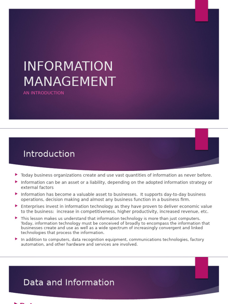 01 Introduction To INFORMATION MANAGEMENT | PDF | Business Process ...