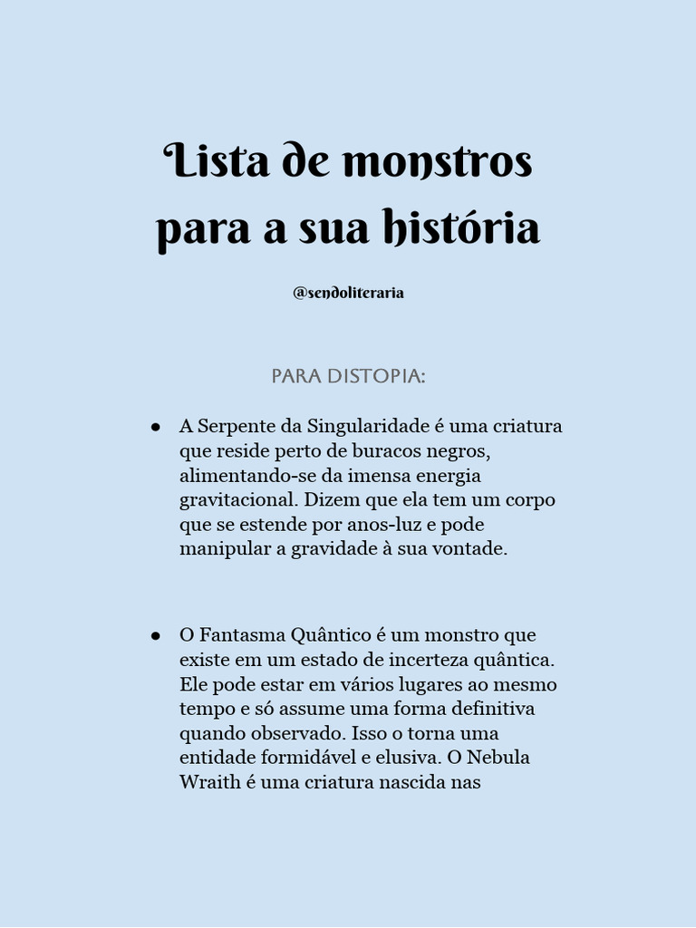 Lista de Monstros Criativos | PDF | Estrelas | Espaço sideral
